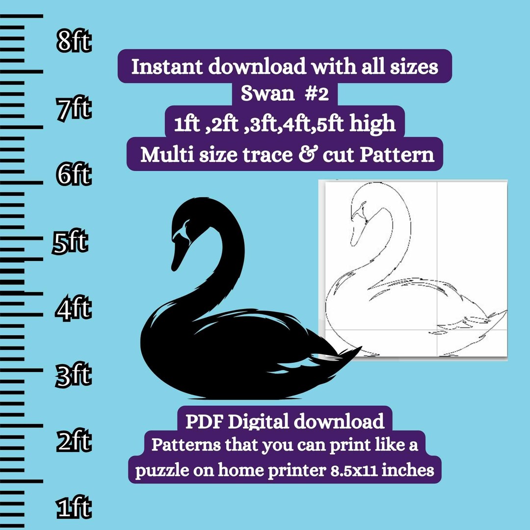 1ft -5ft Swan 2 Silhouette Pdf Digital Pattern Template ,printable ...