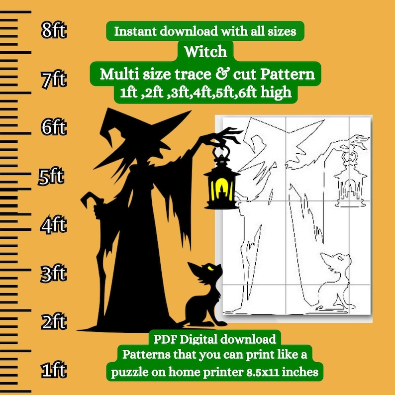 Bony Old Witch Holding Lantern,halloween Silhouette Template,yard Art ...