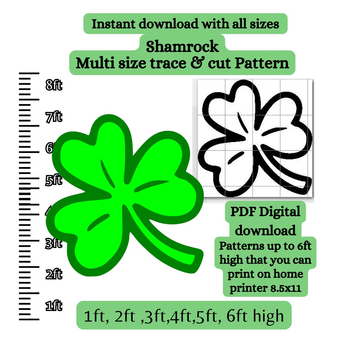 Shamrock Template ,print Trace and Cut Digital Stencil, Pdf Pattern ...