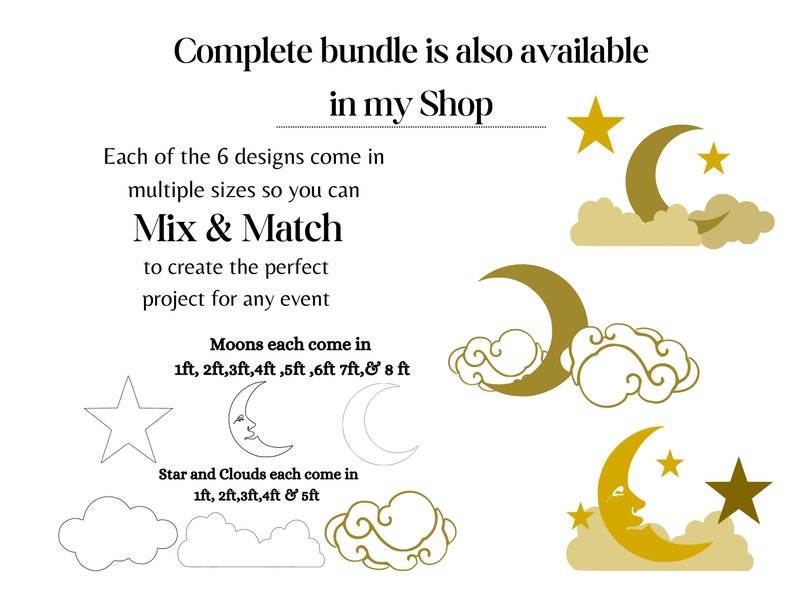 1ft to 5ft Cloud Template, Moon Cloud Stars, Print and Cut , Trace and ...