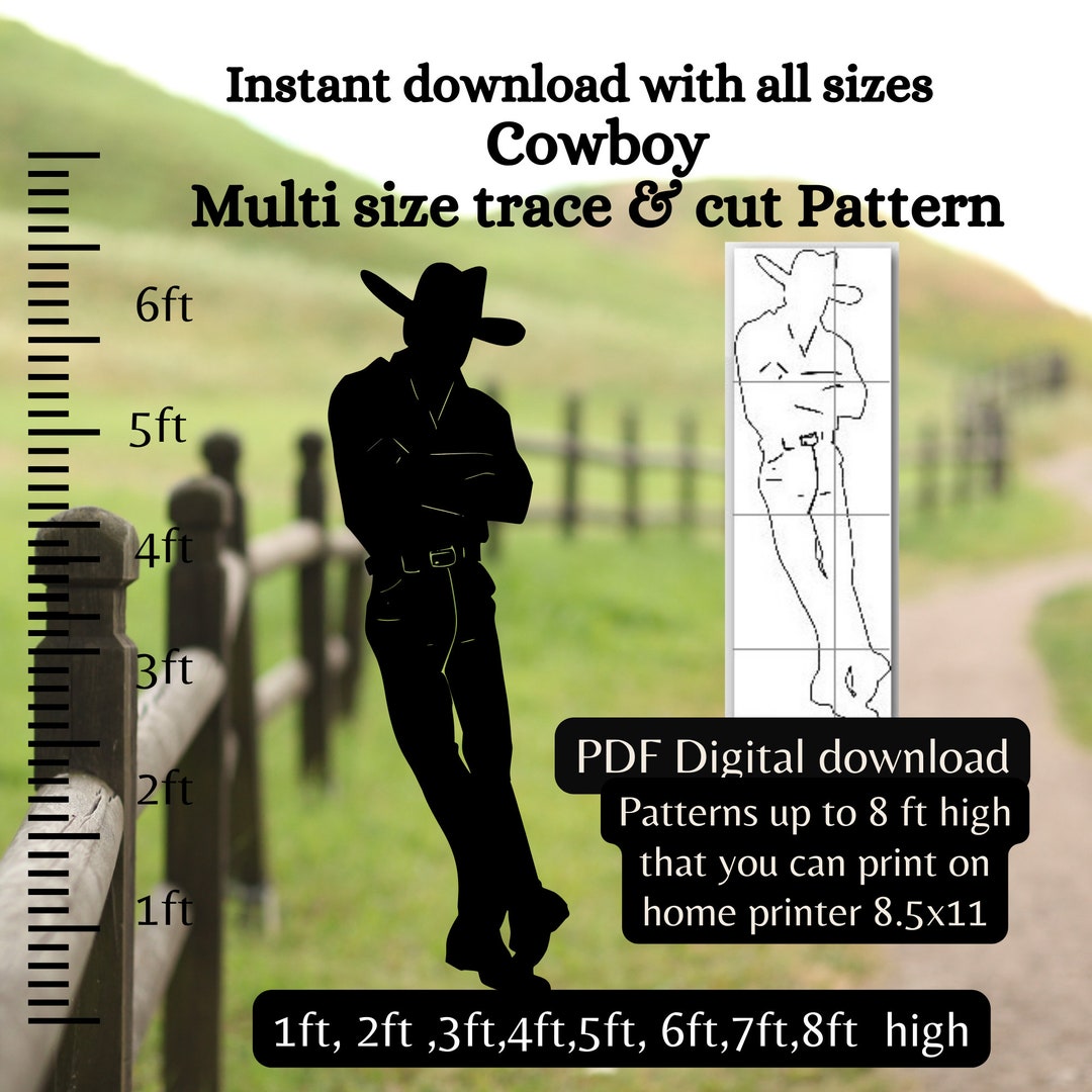 Life Size Leaning Cowboy, Ranch Decor Silhouette Template, Yard Art Pdf ...