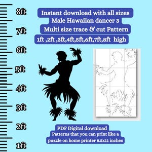 Male Hula Dancer Silhouette Template, Tiki Party Pdf Pattern, Luau Tiki ...