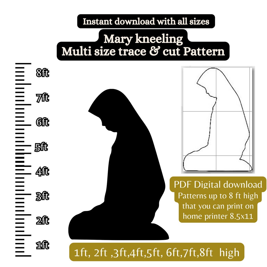 Mary Kneeling, Nativity Scene Silhouette Pattern PDF Template ...