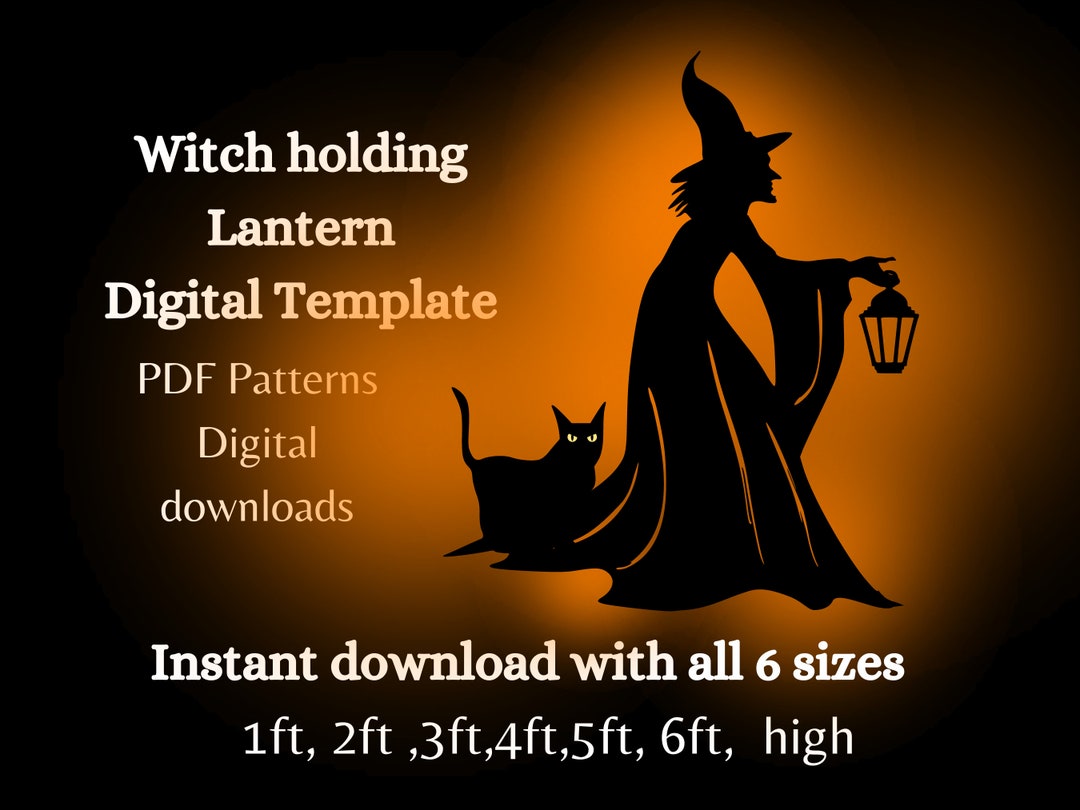 Witch Holding Lantern, Halloween Silhouette Template, Yard Art Pdf ...
