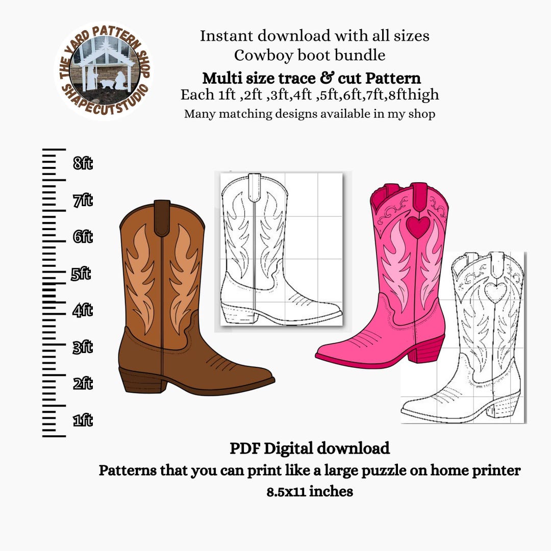 Life Size Cowboy Boot Bundle, Ranch Decor Silhouette Template, Yard Art ...