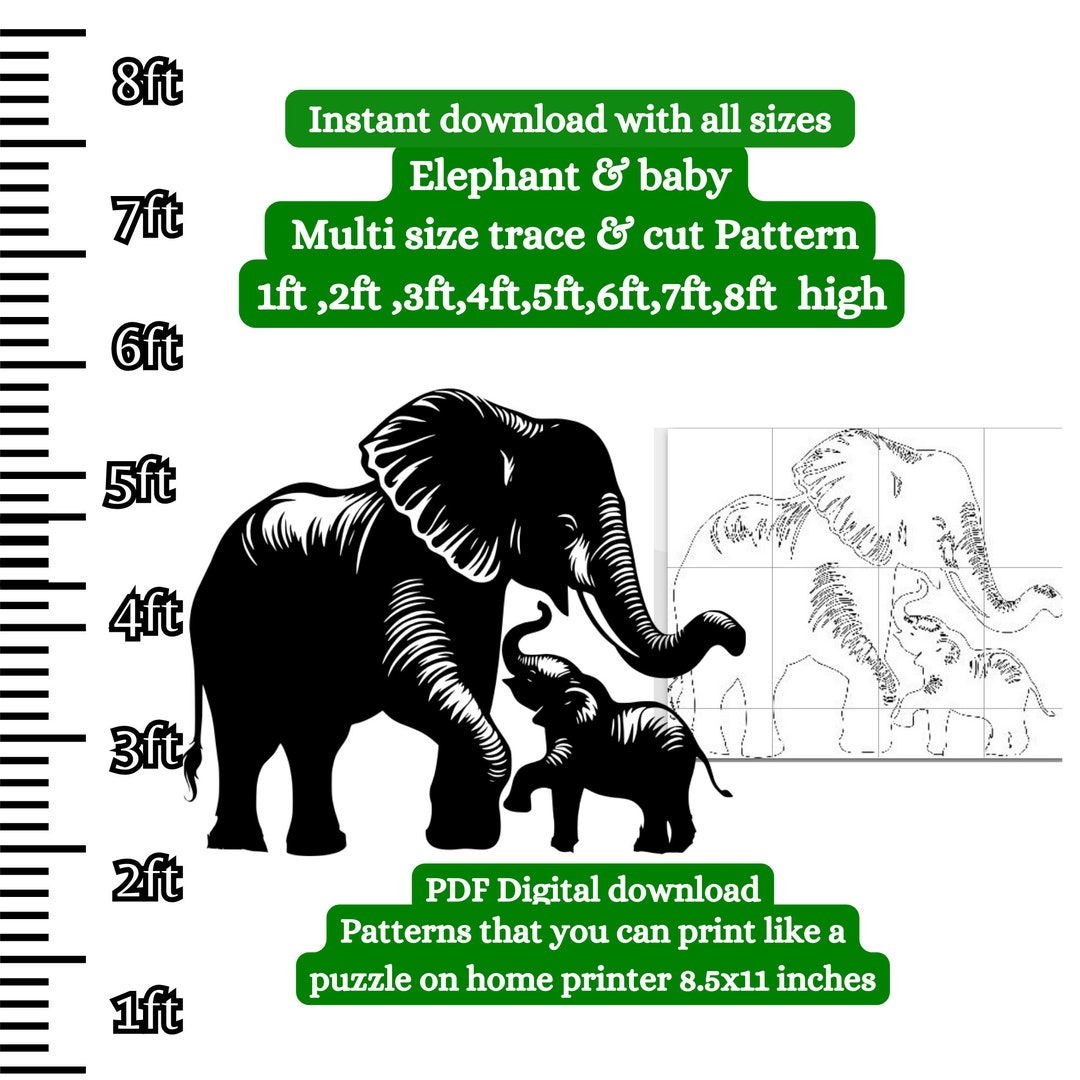 Mama and Baby Elephant Template Pattern, Silhouette Pdf Digital ...