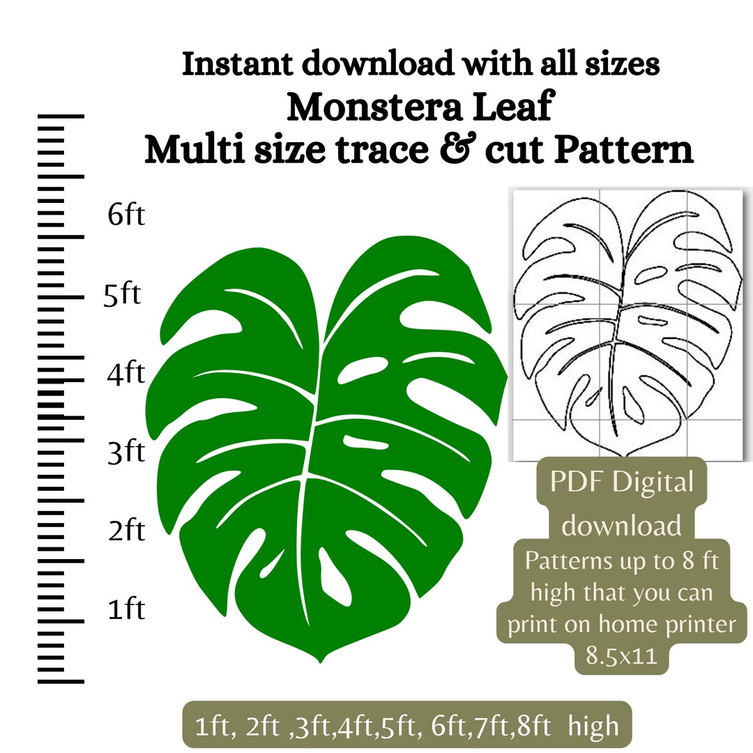 Monstera Leaf Silhouette, Print Trace and Cut Stencil Pattern , Yard ...