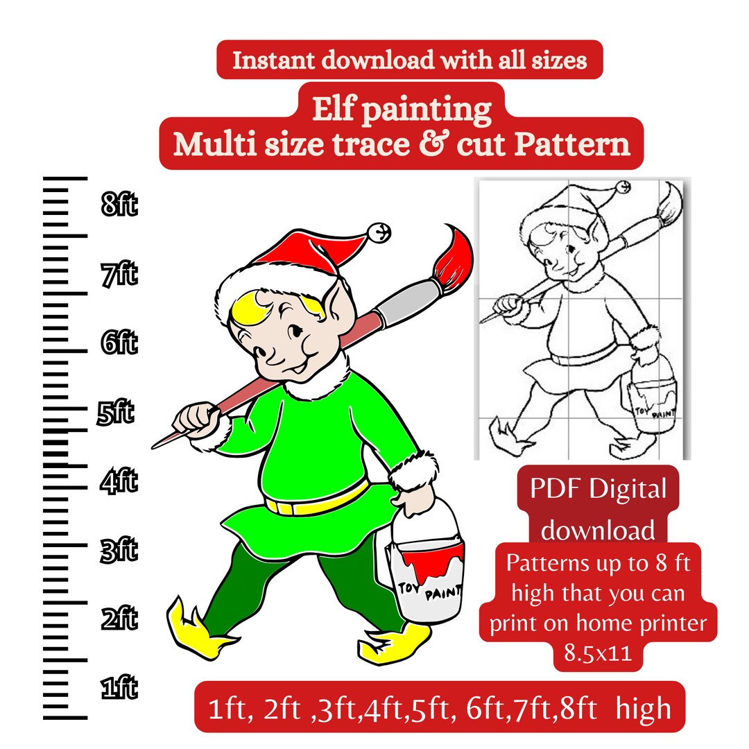 Elf Elves Christmas Door Hanger Pattern, Printable Pdf Stencil Template ...