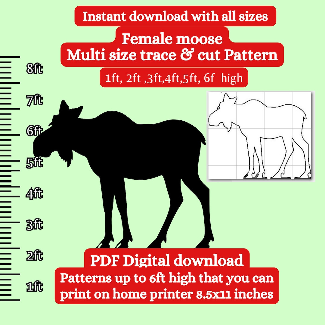 1-7ft Female Moose Silhouette Printable Trace and Cut, Silhouette ...