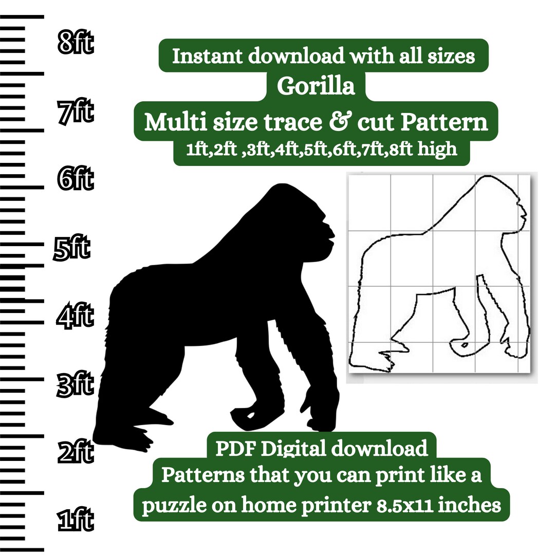 6ft Gorilla Silhouette Pdf Digital Pattern Template ,printable Trace and Cut Stencils. PDF ...