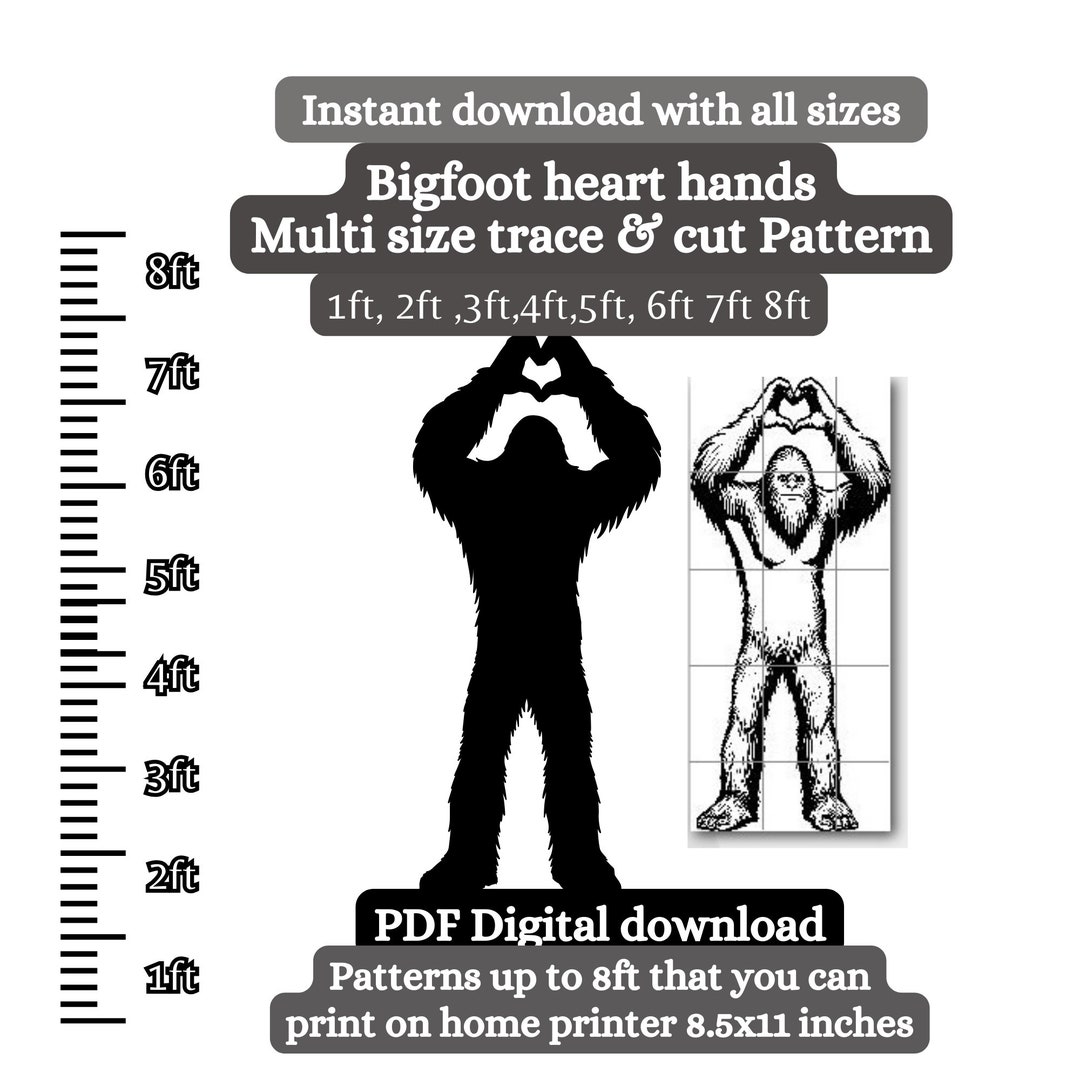 Life Size Sasquatch Heart Hands Template, PDF Stencil, Printable Large ...
