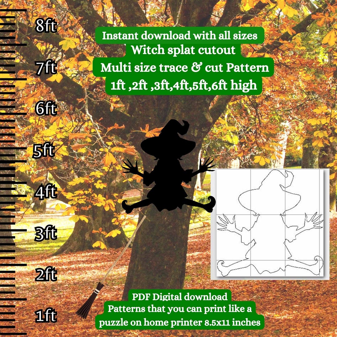 Witch Splat Halloween Silhouette Template Pattern Pdf , Trace and Cut ...
