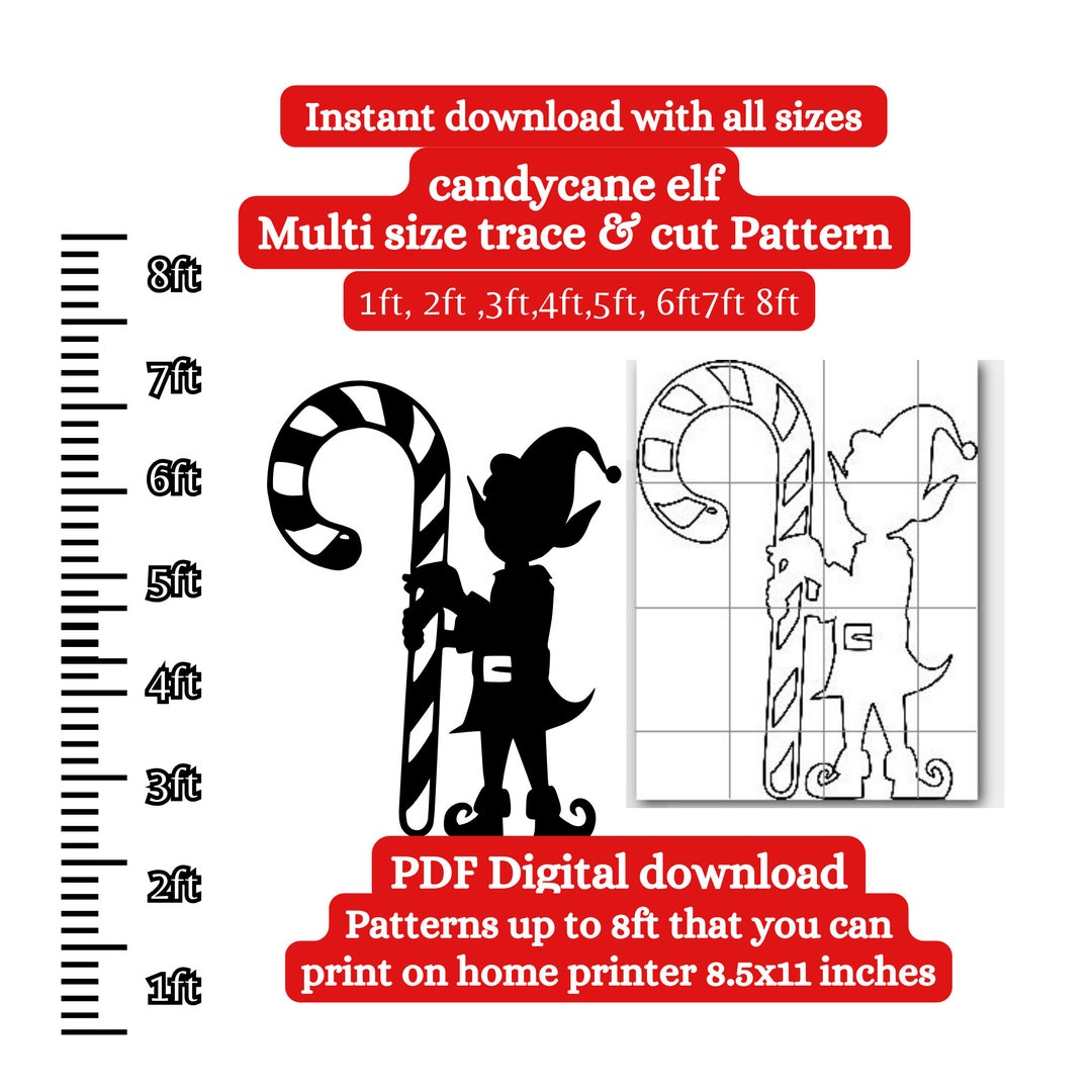 Candycane Elf Christmas Enlarged Pattern, Printable Pdf Stencil ...