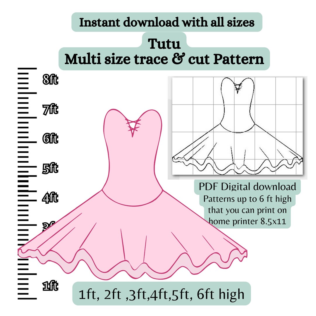 Life Size Ballet Tutu Dress Pattern PDF Template , Printable Trace and ...