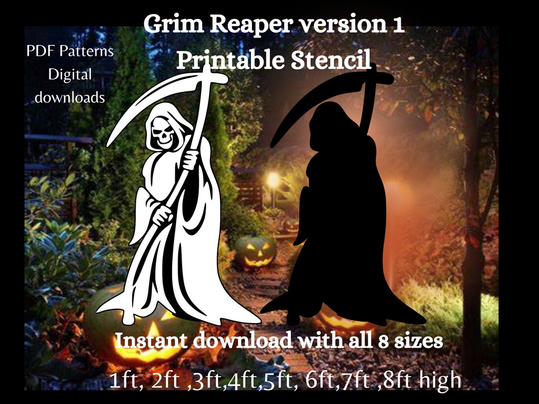 Grim Reaper Halloween Template Silhouette Décor Printable Trace and Cut ...
