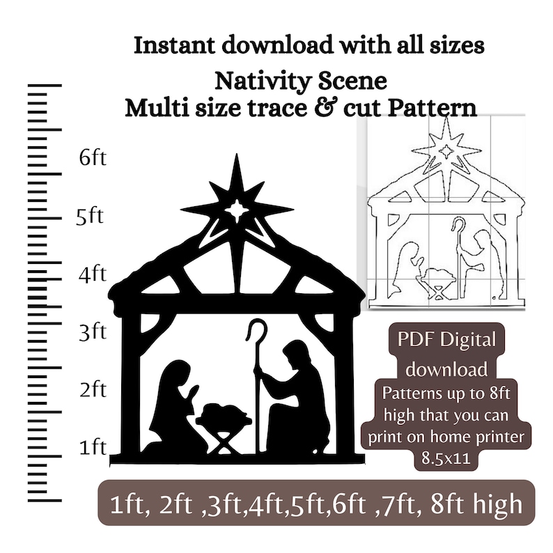 1ft to 8ft Nativity Scene Display, Christmas Silhouette Template, Yard ...