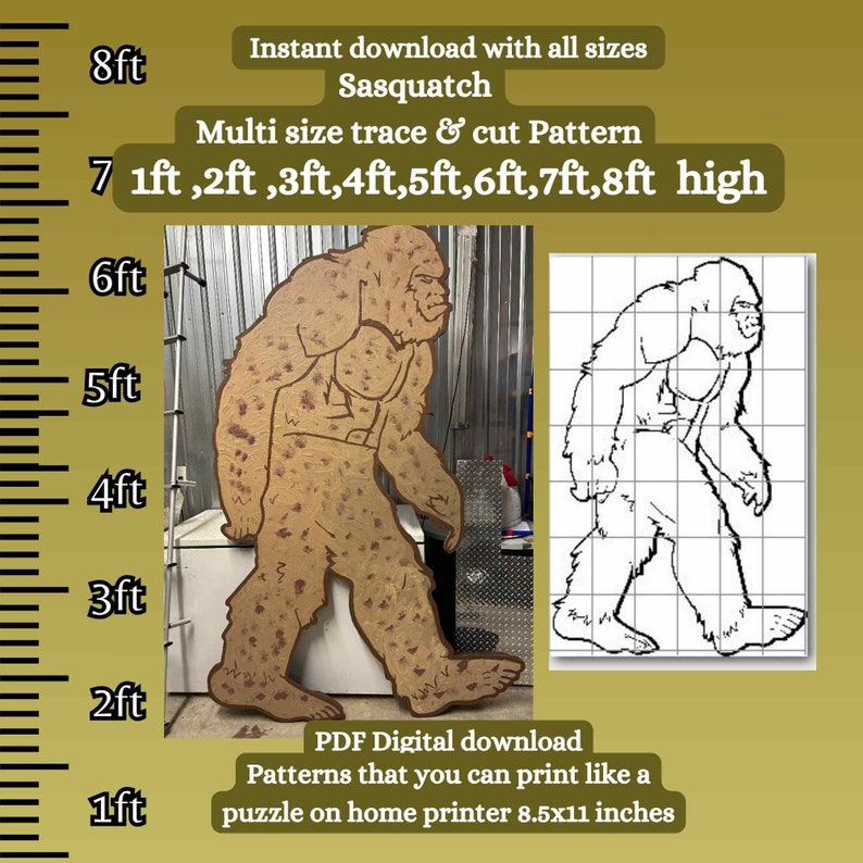 Detailed Life Size Bigfoot Pattern , 8 Ft Sasquatch Silhouette Stencil ...