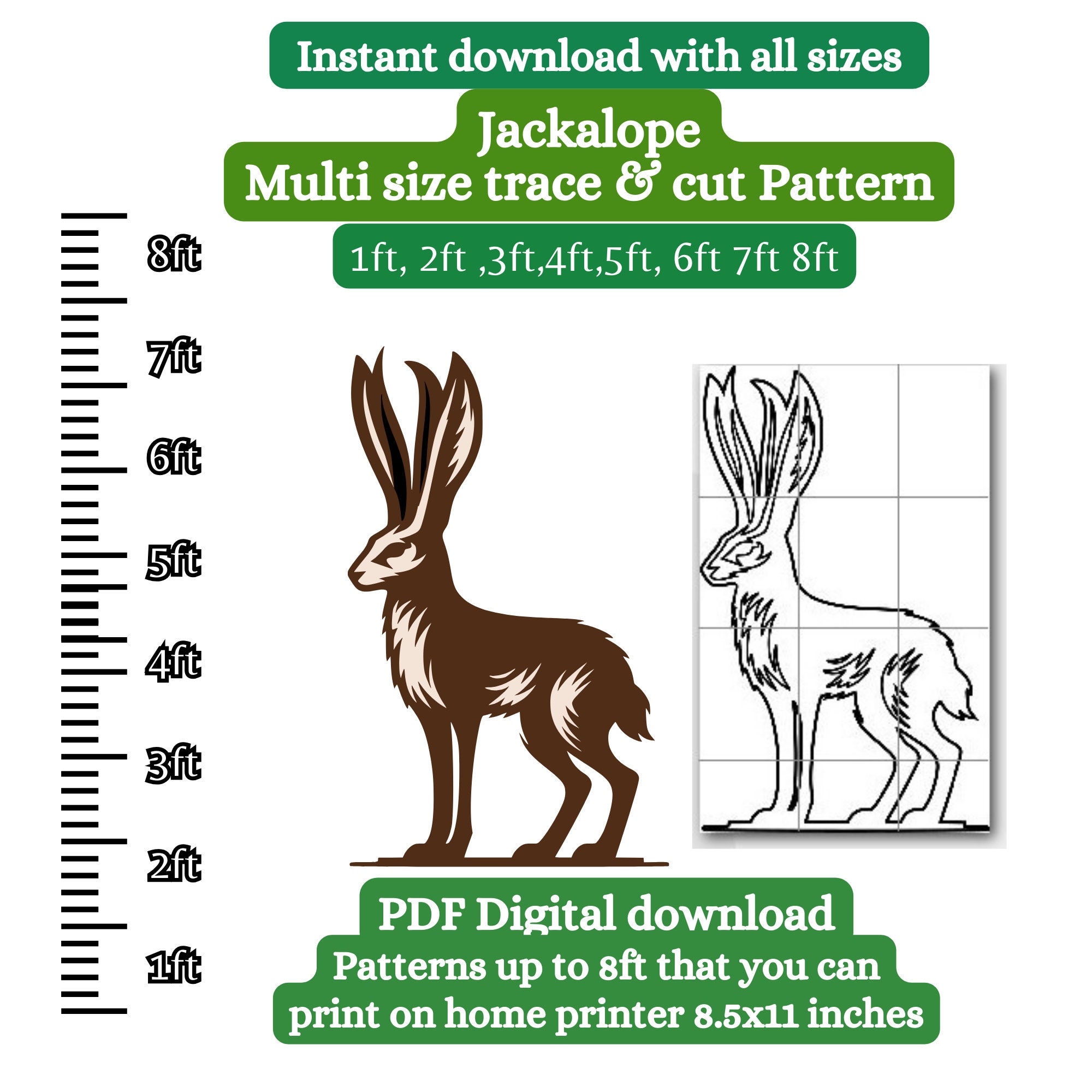Life Size Jackalope , 1ft to 8ft Cryptid Silhouette Stencil Template ...