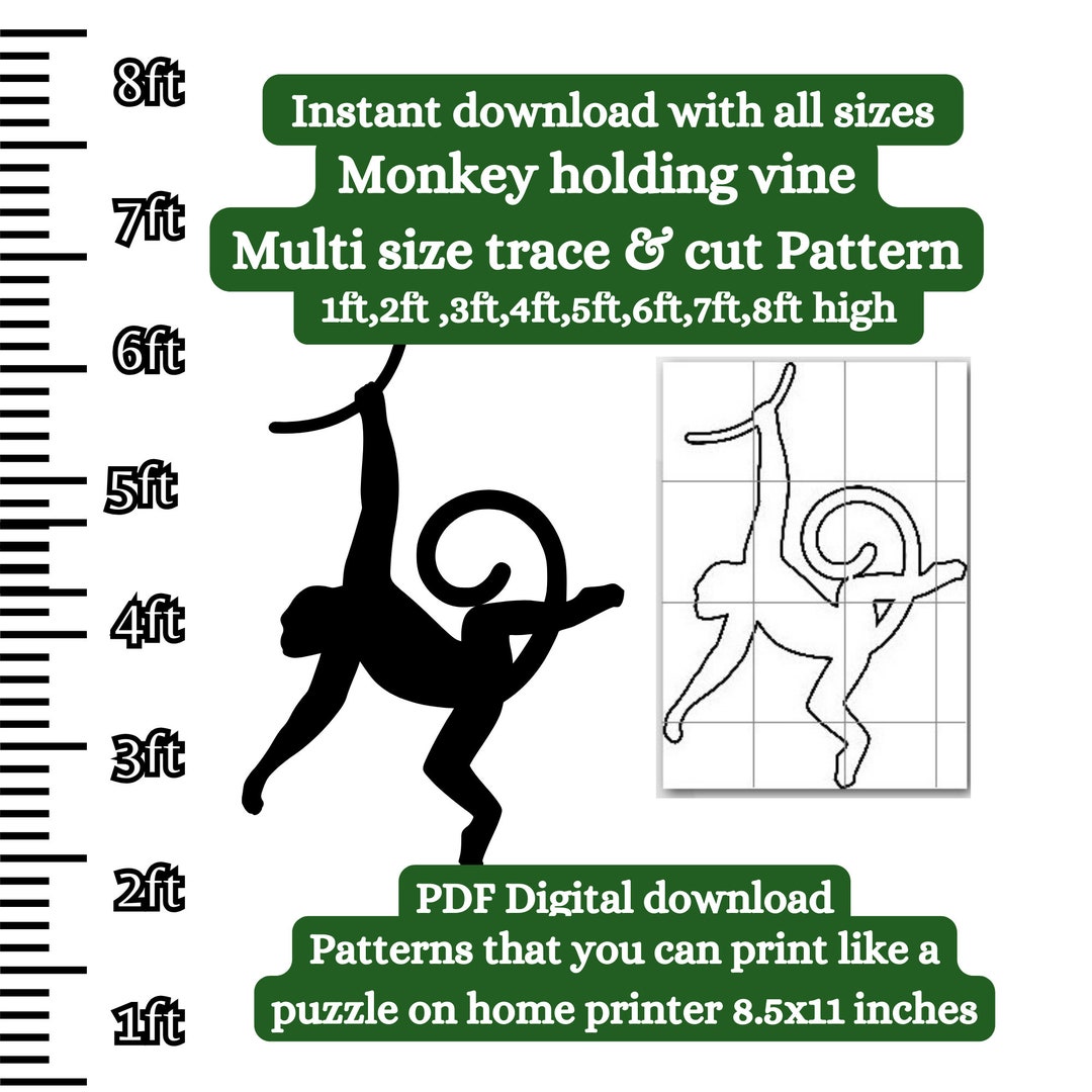 1ft -6ft Monkey Ape Silhouette Pdf Digital Pattern Template ,printable ...