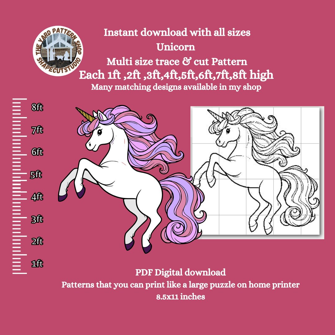 Giant Cut Out Standee Rearing Horse Unicorn Pattern, 6 Sizes, Pdf ...