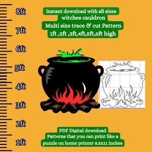 1ft-6ft Silhouette Template, Halloween Scene Witches Stirring Cauldron ...