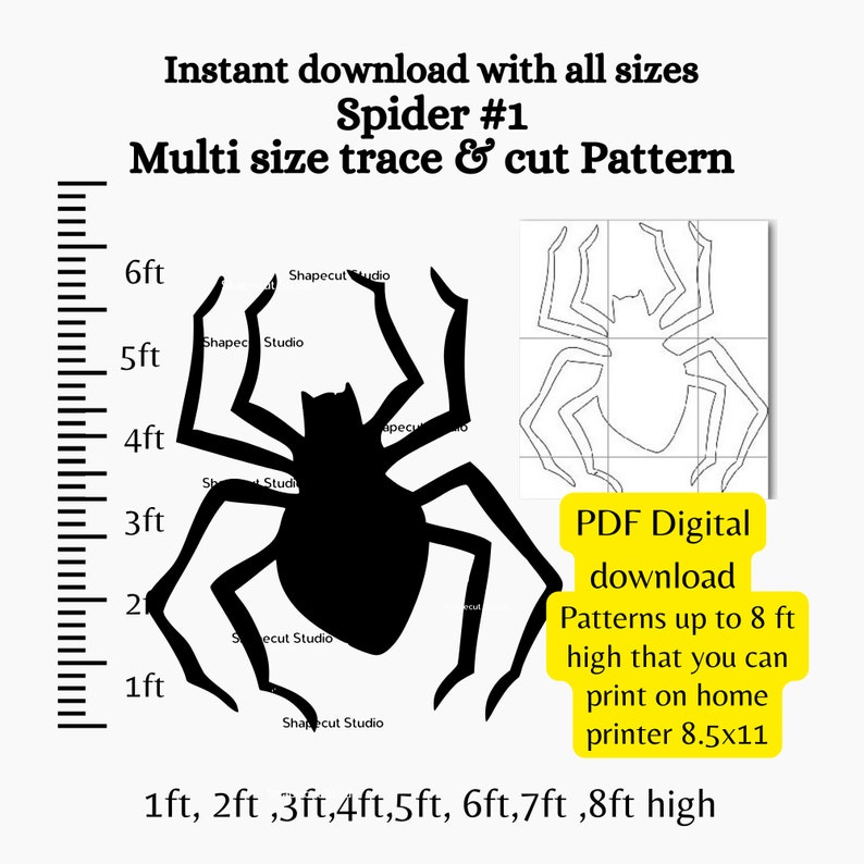 Giant Spider, Halloween Silhouette Template, Yard Art Pdf Pattern , 7ft ...