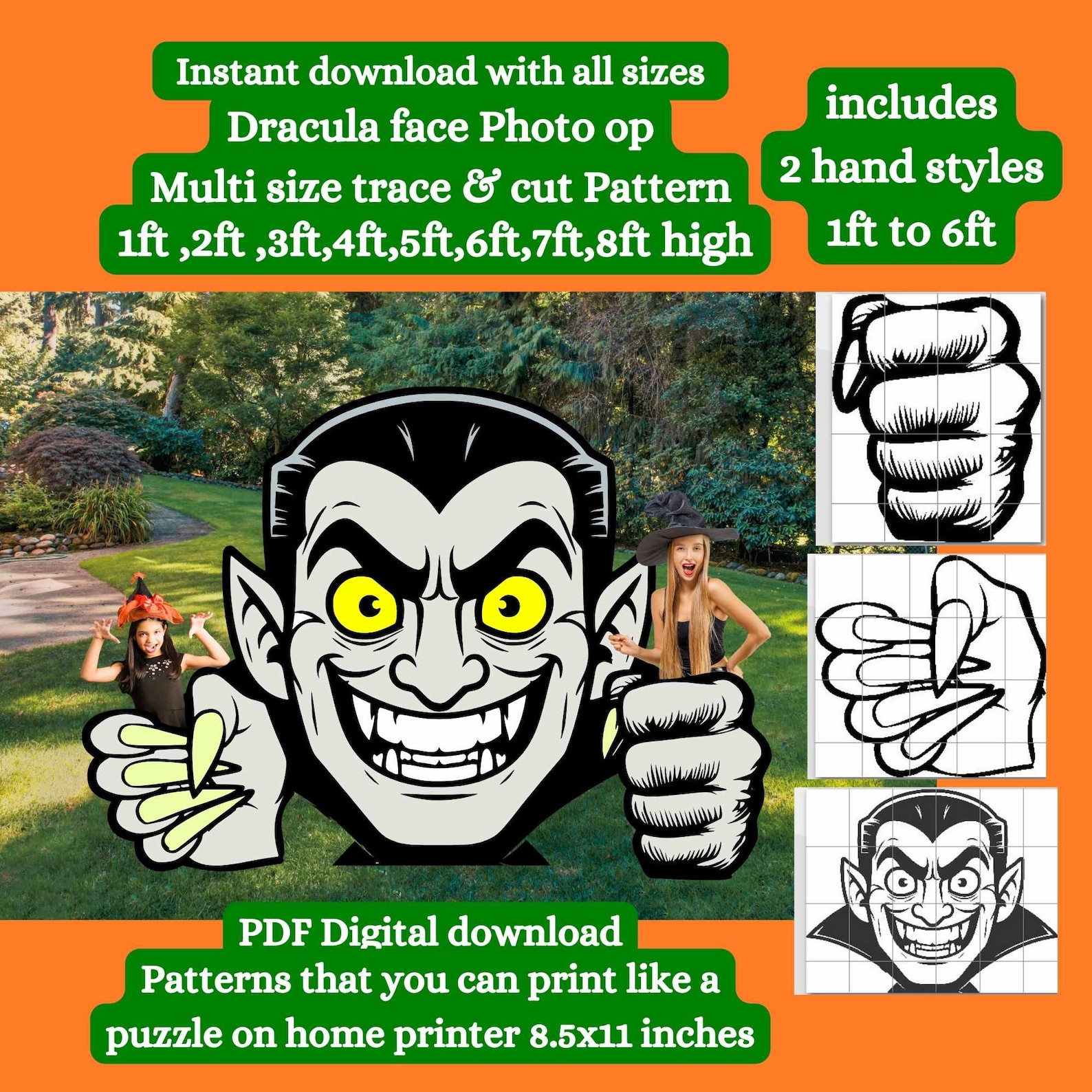 1ft-8ft Halloween Vampire Head , Silhouette Print and Cut Template ...