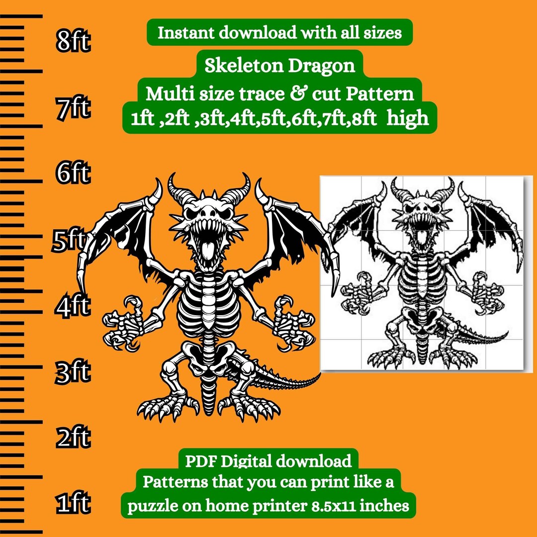 Gargoyle Statue Dragon Skeleton Bones, Halloween Silhouette Template ...