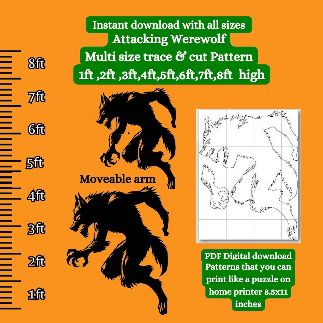 Poseable Werewolf Silhouette Template ,halloween Pdf Template ...