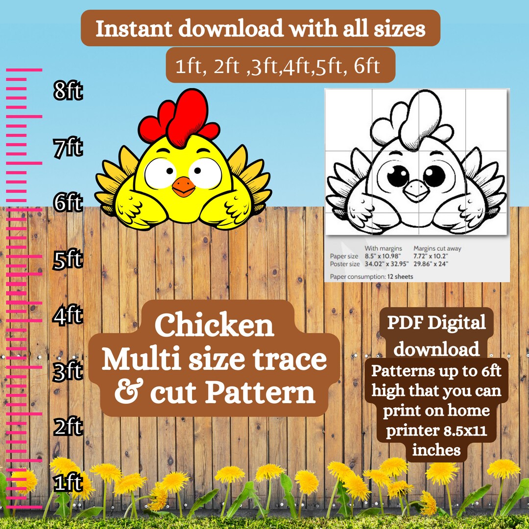 Funny Chicken Shelf Sitter, Silhouette Template Pattern, Ranch Decor ...