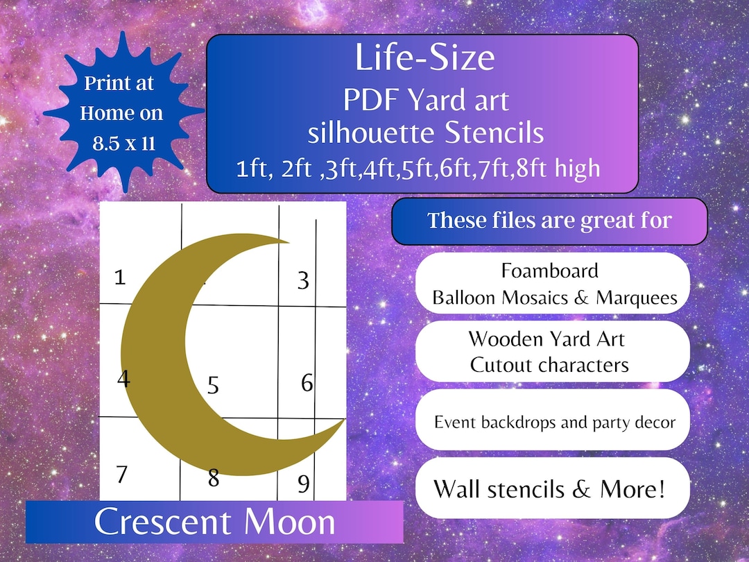 Moon, Clouds and Stars Bundle, 5ft, 6ft, 7ft, 8ft, Silhouette Template ...