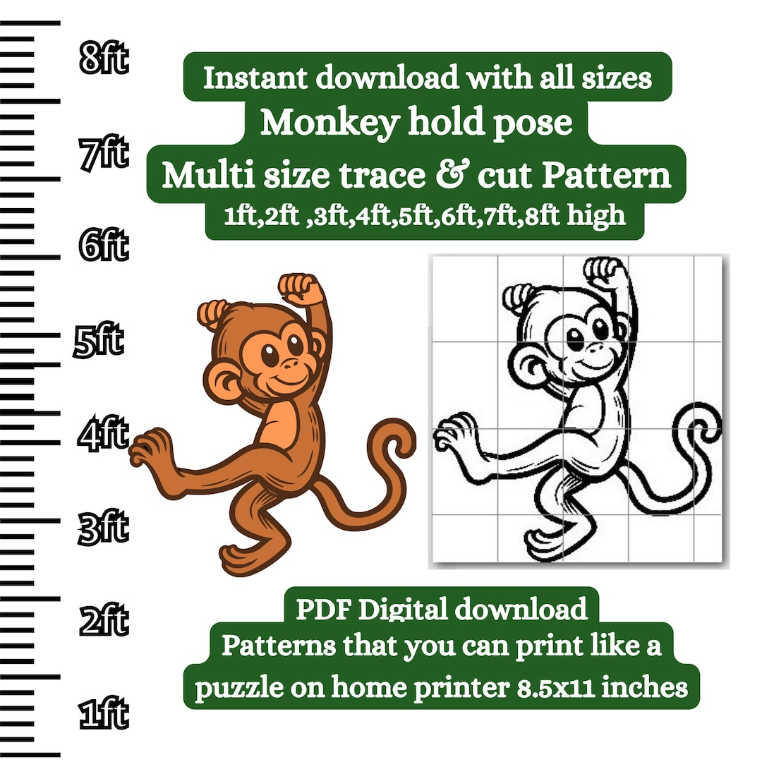 1ft -6ft Chimp Silhouette Pdf Digital Pattern Template ,printable Trace ...
