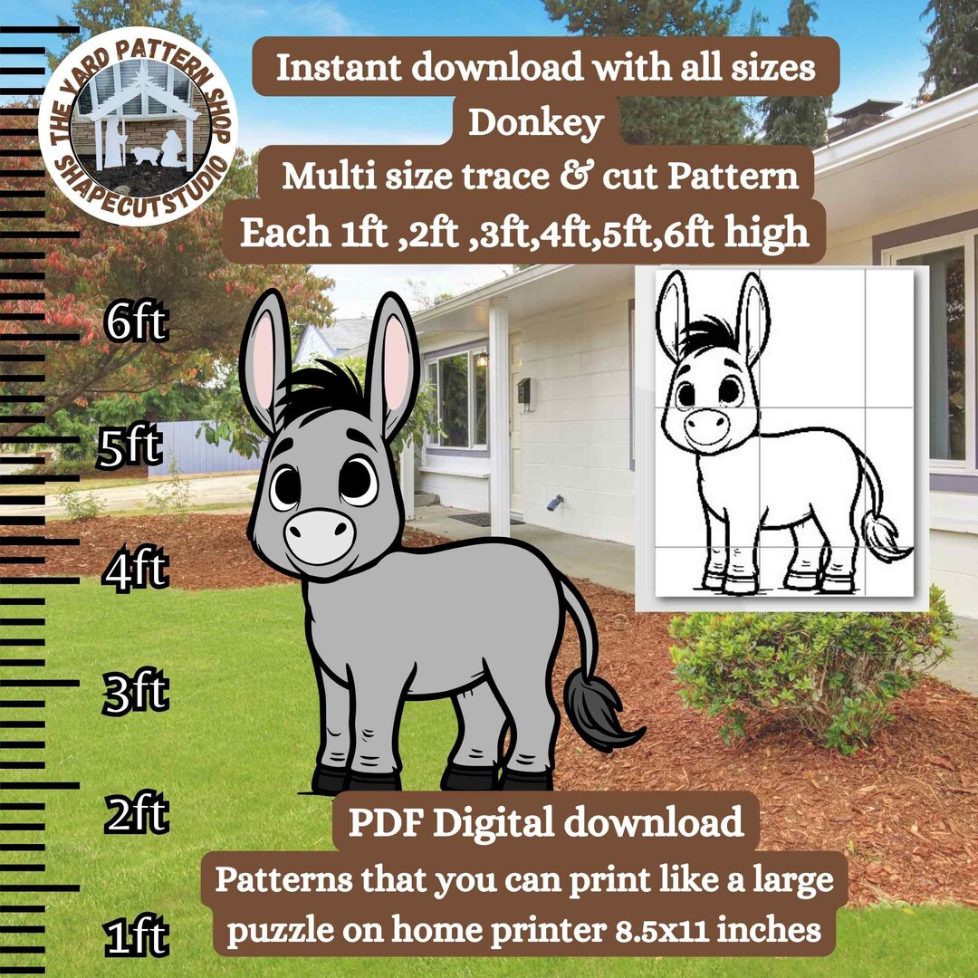 2ft 3ft 4ft 5ft 6ft Donkey, Ranch Decor Silhouette Template, Yard Art ...