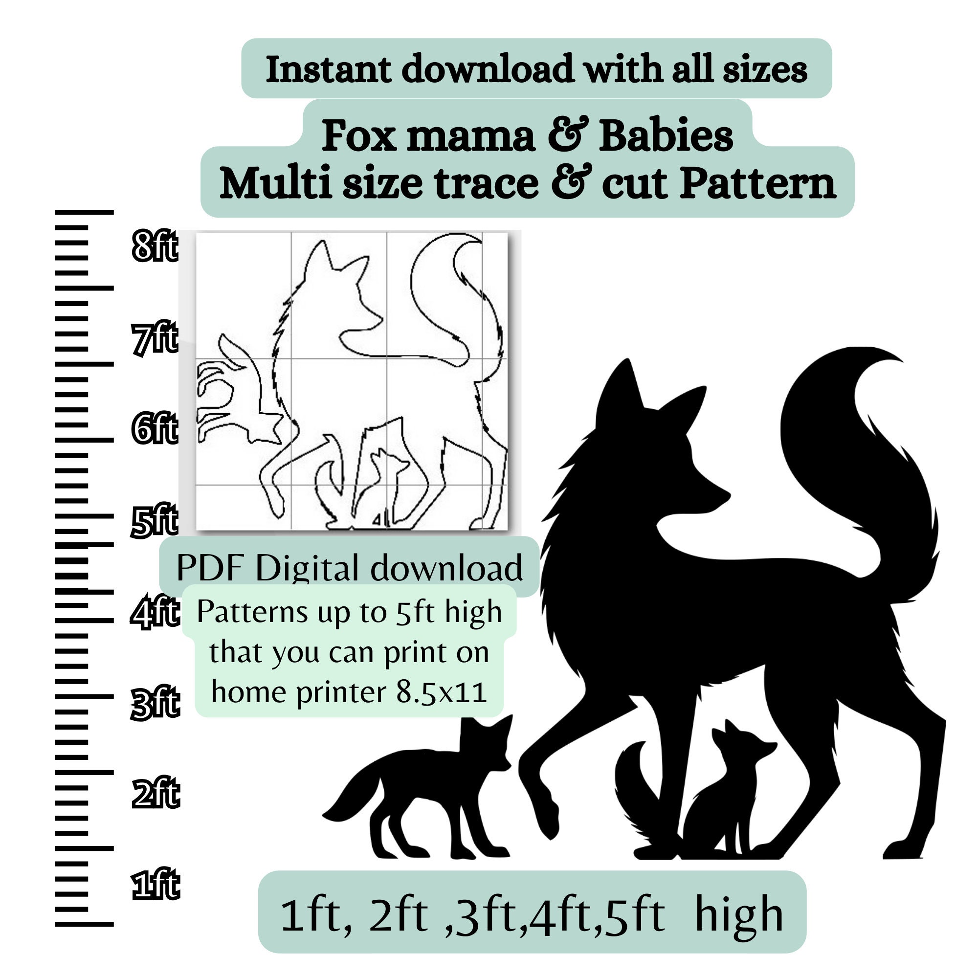 Fox Silhouette Template,print Trace and Cut Digital Stencil, Pdf ...
