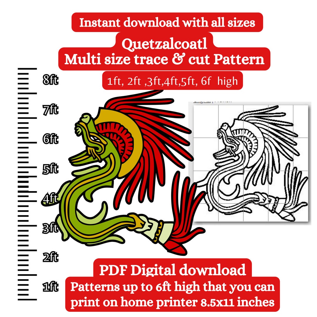Quetzalcoatl Aztec PDF pattern stencil, print trace and cut digital ...