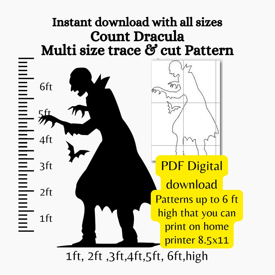 Vampire Silhouette Template, Vampire Halloween Pdf Pattern, Trace and ...