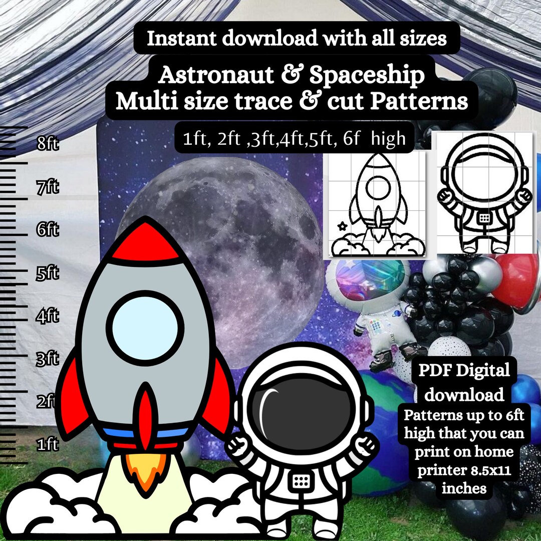 Life Size 5ft Blast off Birthday Party Silhouette Printable Trace and ...