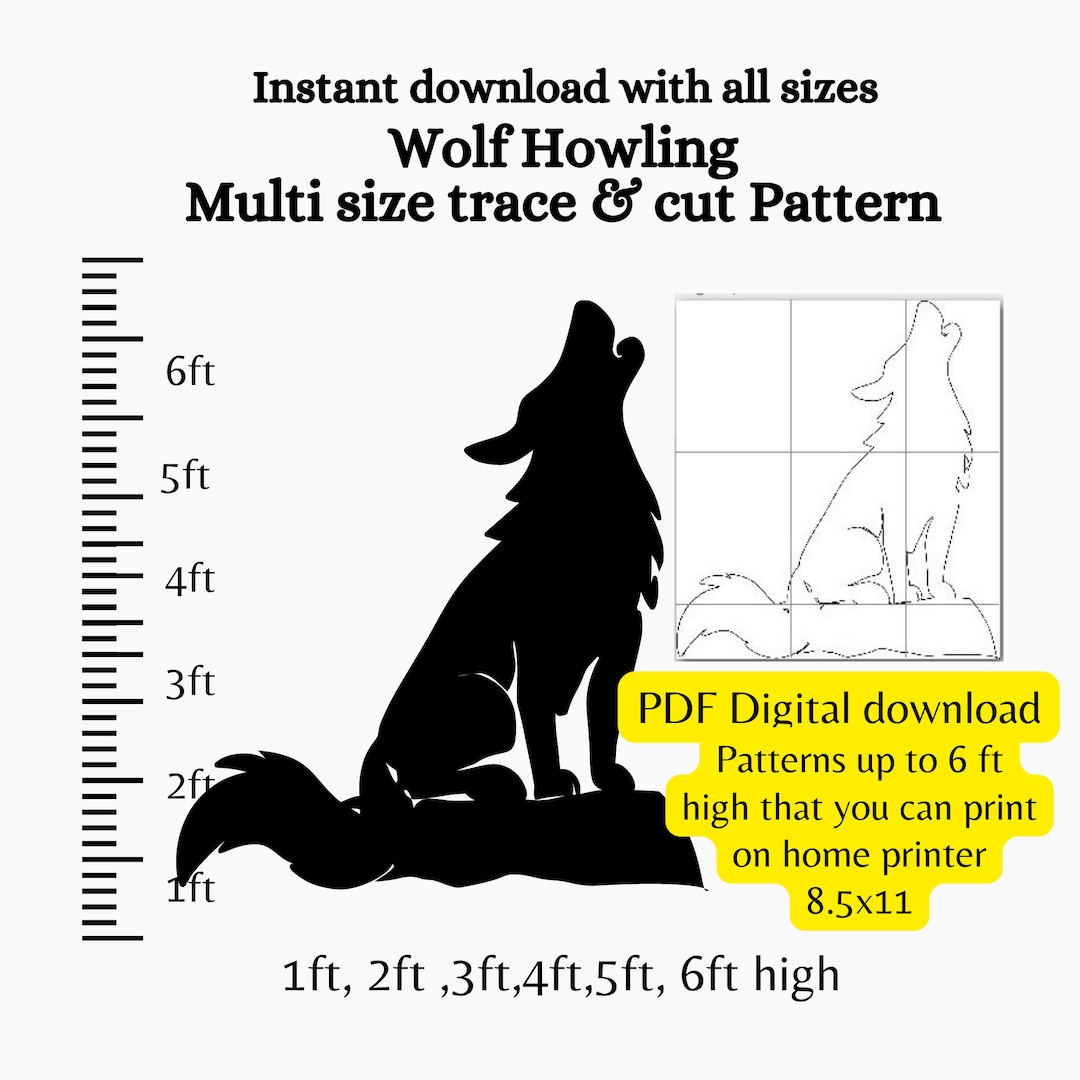 Life Size 5ft 6ft Halloween Howling Wolf Silhouette Template, Printable ...