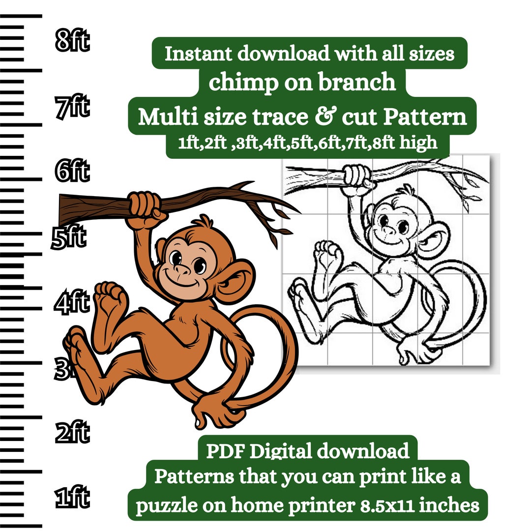 1ft -6ft Chimpanzee Silhouette Pdf Digital Pattern Template ,printable ...