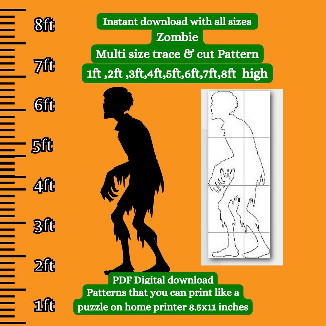 Life Size Halloween Zombie Walking Silhouette Template, Graveyard ...