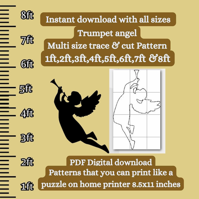 5ft 6ft 7ft Angel Trumpet ,christmas Silhouette Template, Yard Art Pdf ...
