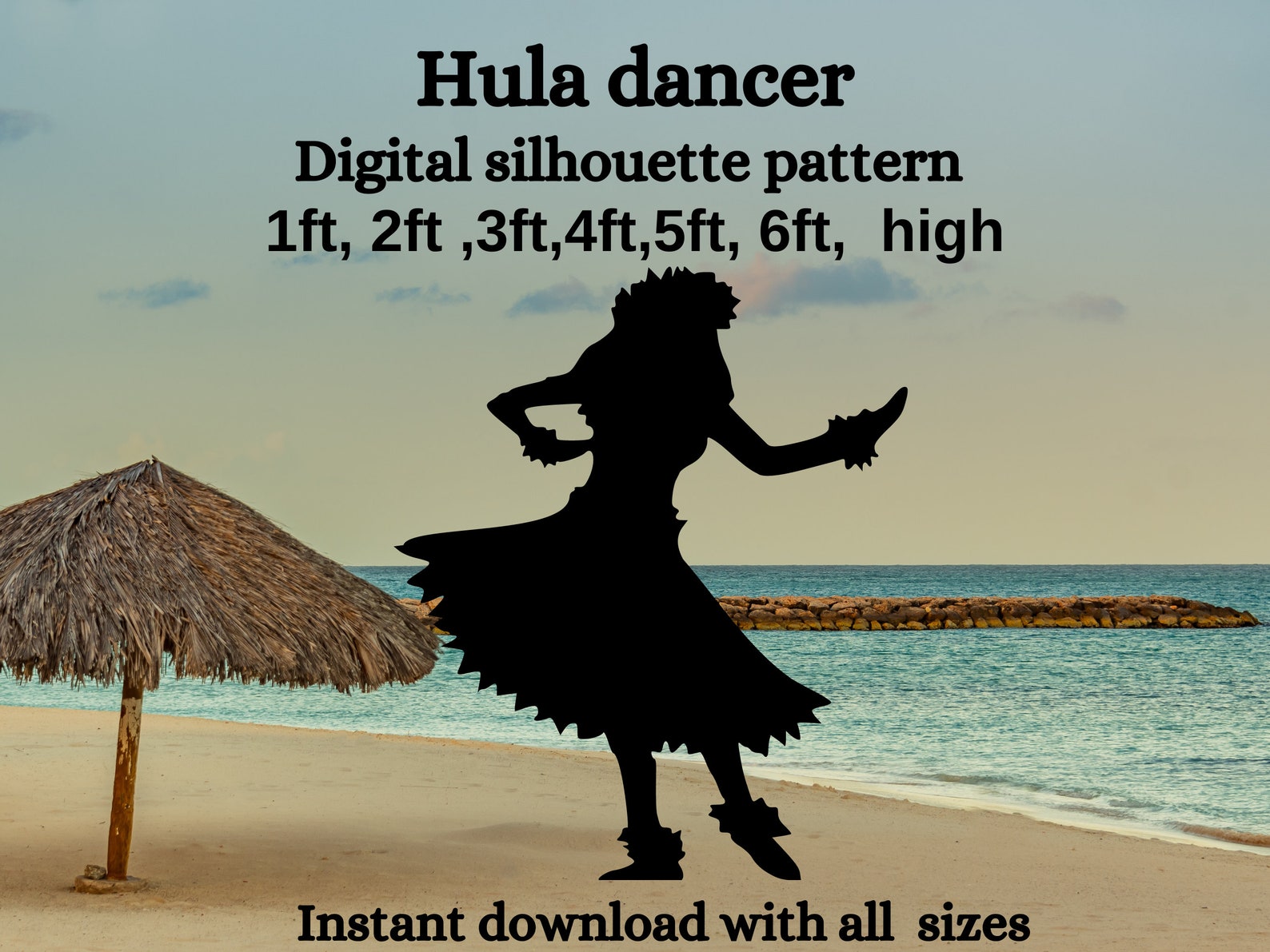 Hula Dancer Silhouette Template, Tiki Party Pdf Pattern, Luau Tiki ...
