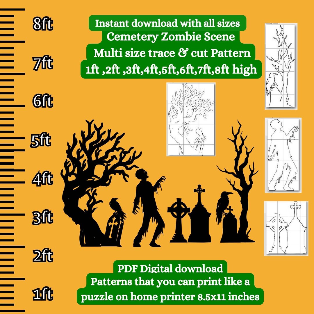 Life Size Halloween Silhouette Template, Zombie Graveyard Woodworking ...
