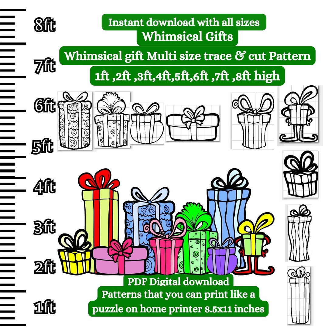 1-8ft Whimsical Gift Box Set,print Trace and Cut Digital Stencil, Pdf ...