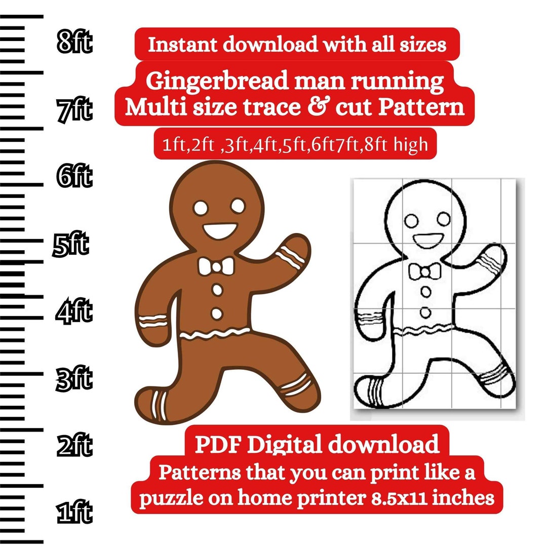 Life Size Gingerbread Man Running, Pattern PDF Template ,printable Trace and Cut, Christmas ...