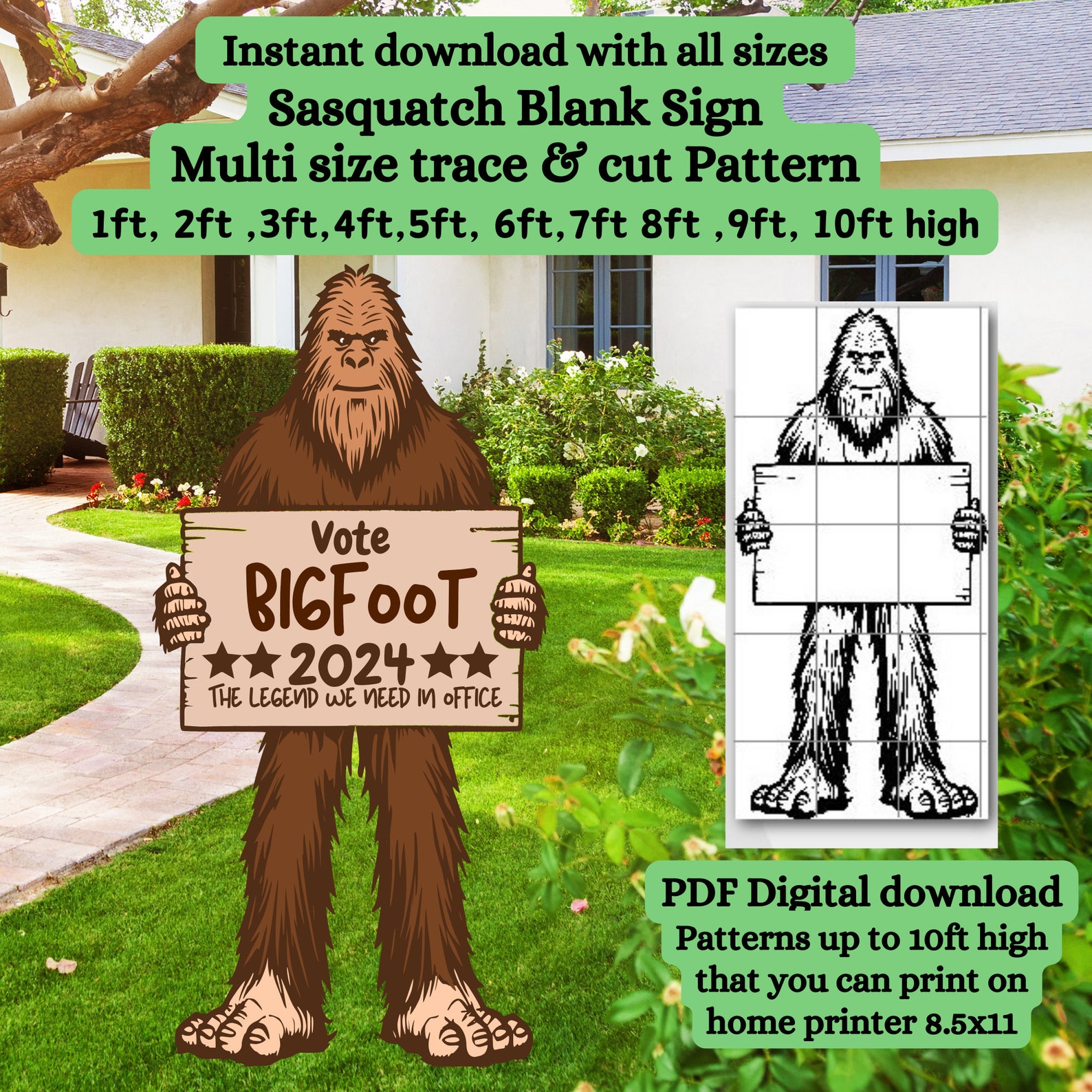7ft 8ft 10ft Life Size Bigfoot Silhouette Cutout Template,scroll Saw ...