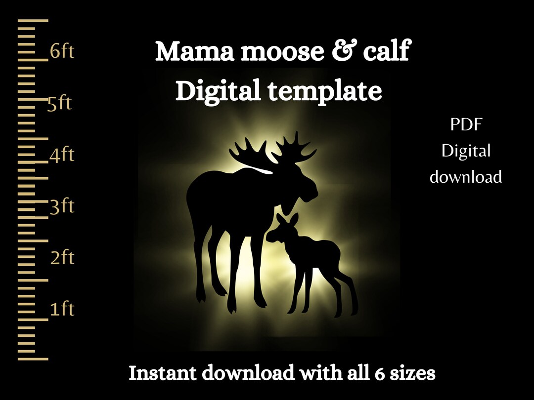 6ft Moose Mama Calf Silhouette Printable Trace and Cut Christmas ...
