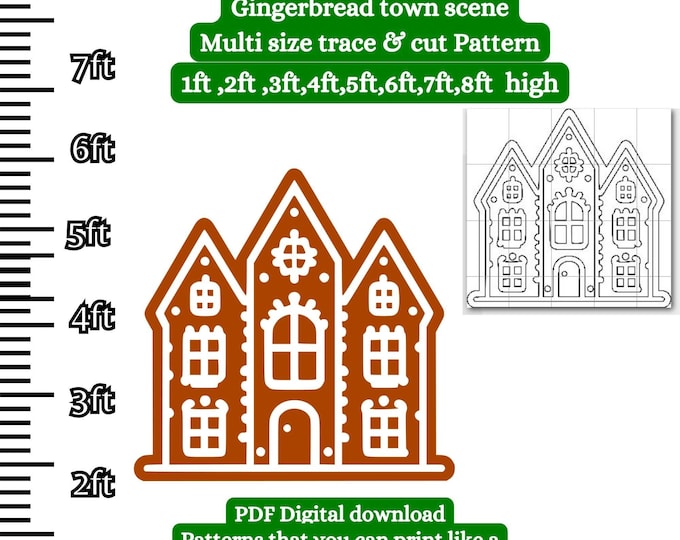 1ft-8ft Gingerbread House Template Pattern PDF ,printable Trace and Cut ...