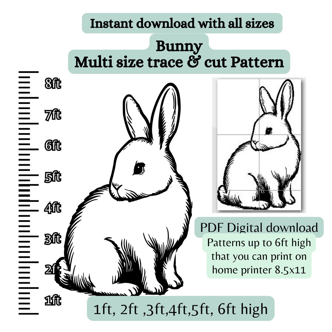 Cute Easter Bunny PDF Template ,printable Trace and Cut, Easter Sign ...
