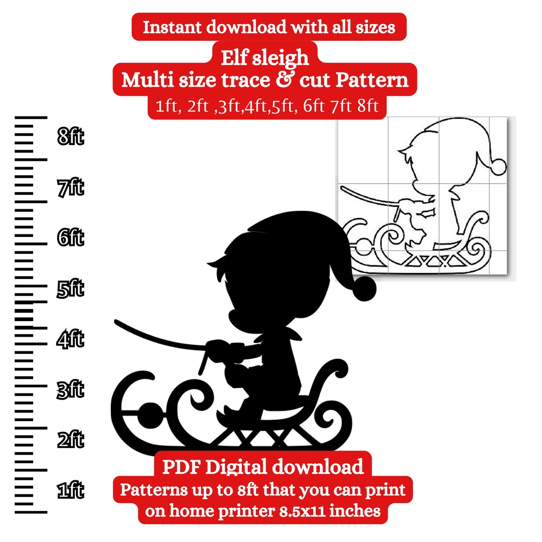 1ft-8ft Life Size Elf Riding Santa Sleigh, Christmas Printable Patterns, Stencil, Woodwork ...